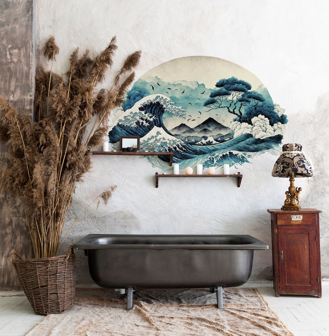 Circle Wall Decal | Wave Wall Sticker | Peel and Stick | Landscape Wall ...