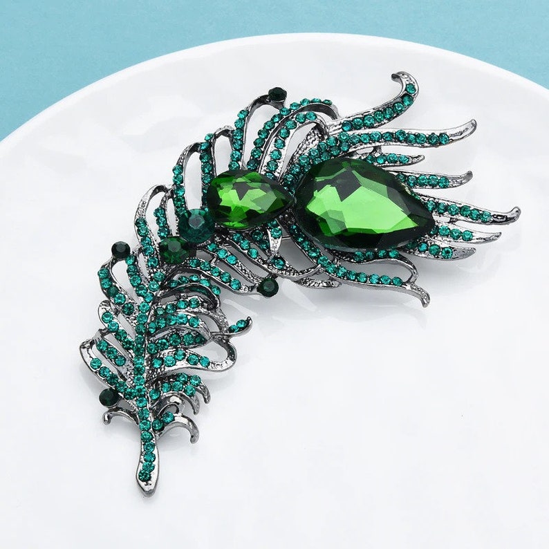 Peacock Feather Large Women Feather Brooch Pin Antique Green - Etsy