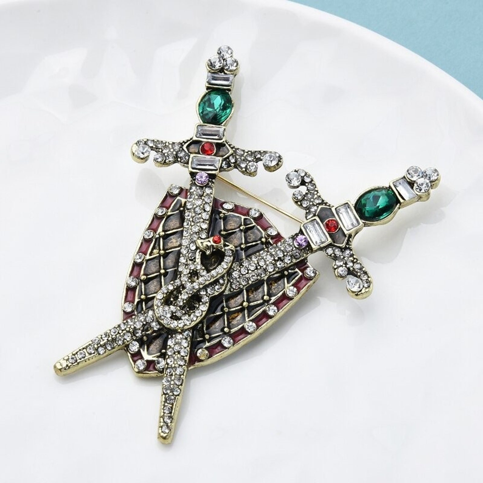 Luxury Sword Shield Brooch Pins Women and Men Big Snake Enamel - Etsy