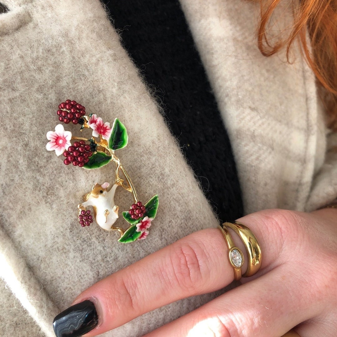 Squirrel Pin Brooch Flower Fruits Brooches for Women Coat Pin - Etsy