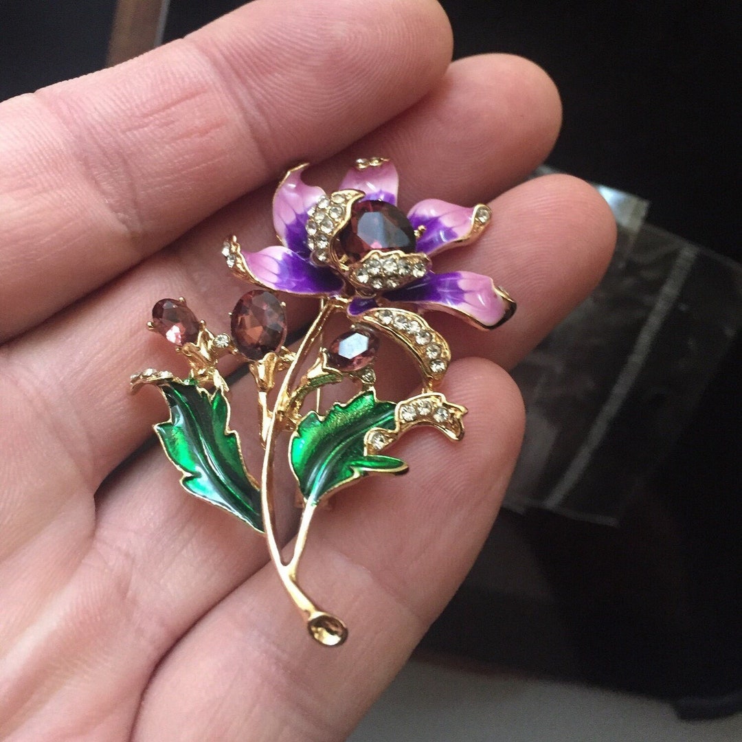 Brooches of Purple Flower Brooch for Women Rhinestone Floral - Etsy