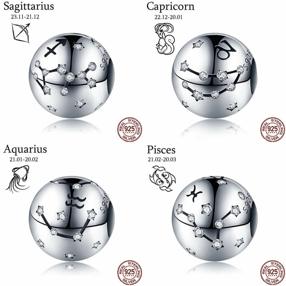Authentic 925 Sterling Silver 12 Constellation Zodiac Round - Etsy