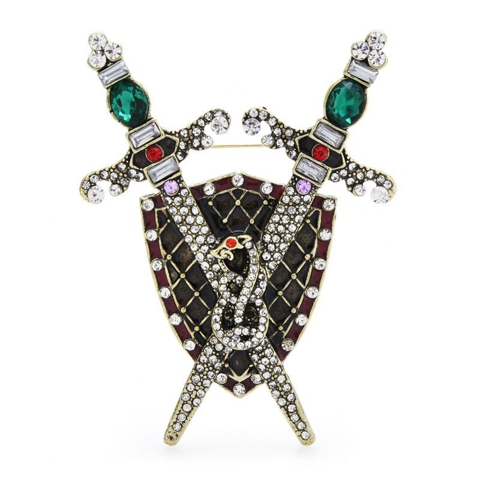 Luxury Sword Shield Brooch Pins Women and Men Big Snake Enamel - Etsy