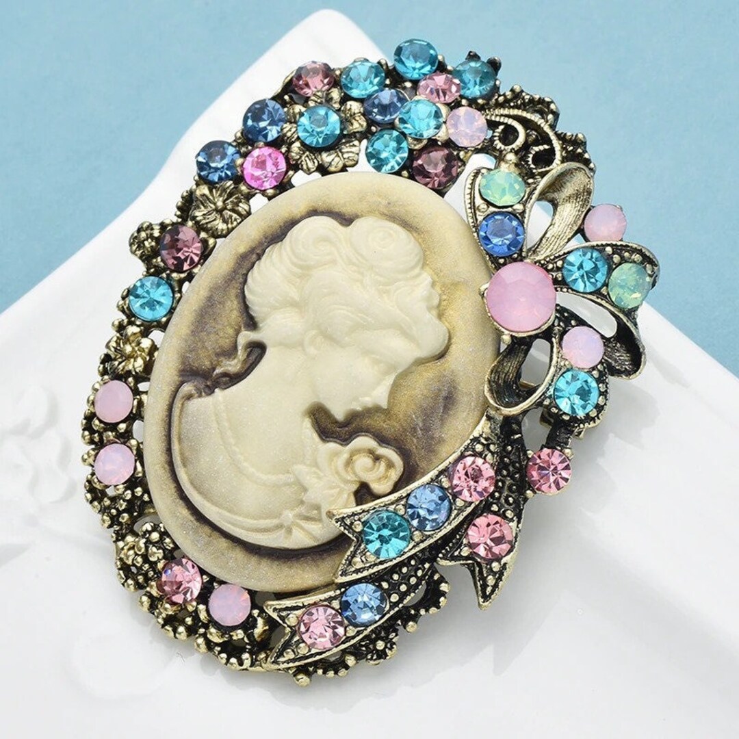 Luxury Lady Figure Brooch Pin Women Rhinestone Broach Victorian Art ...