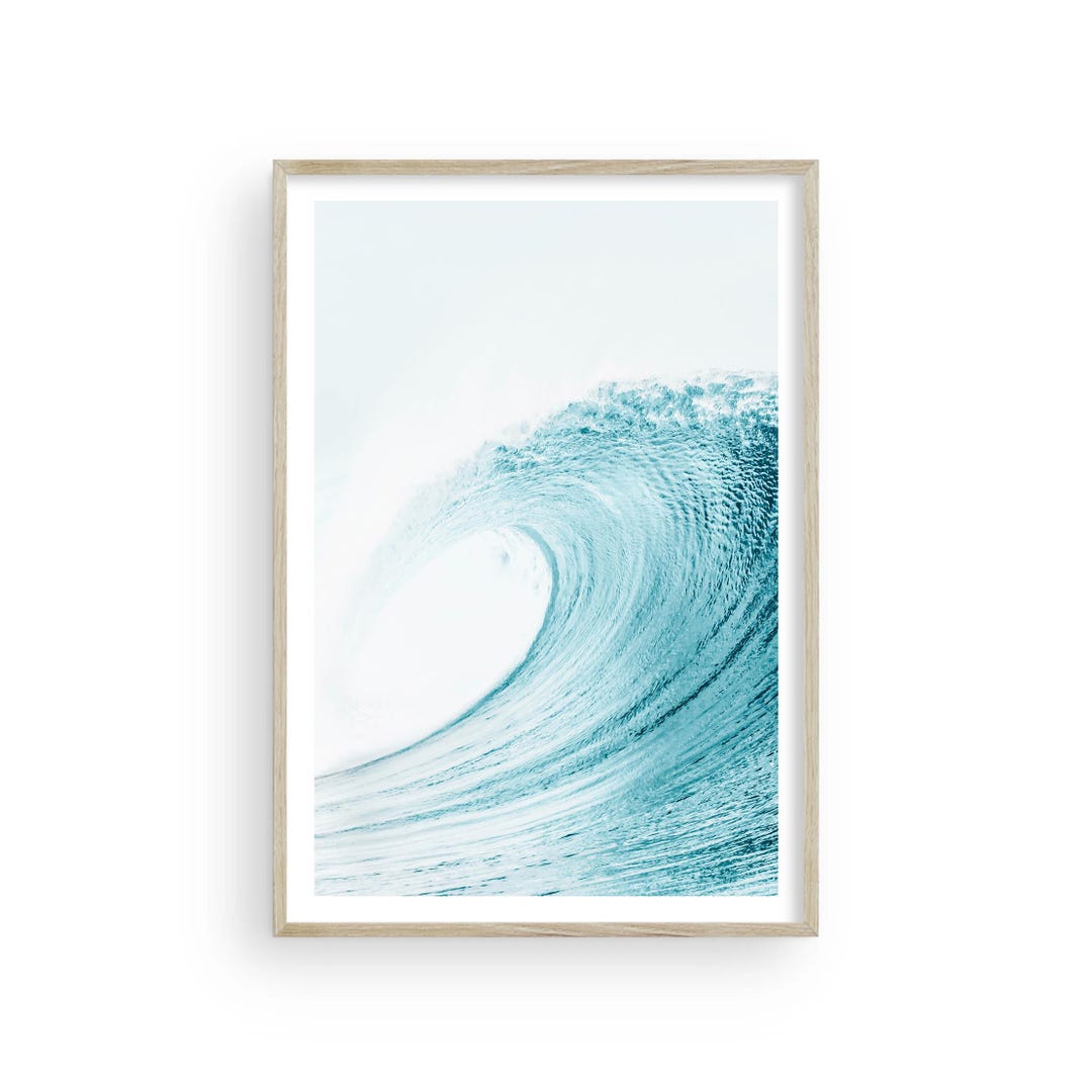 Teal Blue Wave Photography Print, Minimalist Ocean Surf Beach Fine Art ...