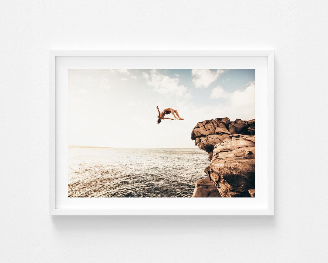 Ocean Leap Cliff Diver Fine Art Print, Framed Coastal Wall Art ...
