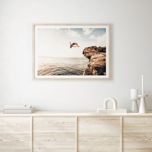 Ocean Leap Cliff Diver Fine Art Print, Framed Coastal Wall Art ...