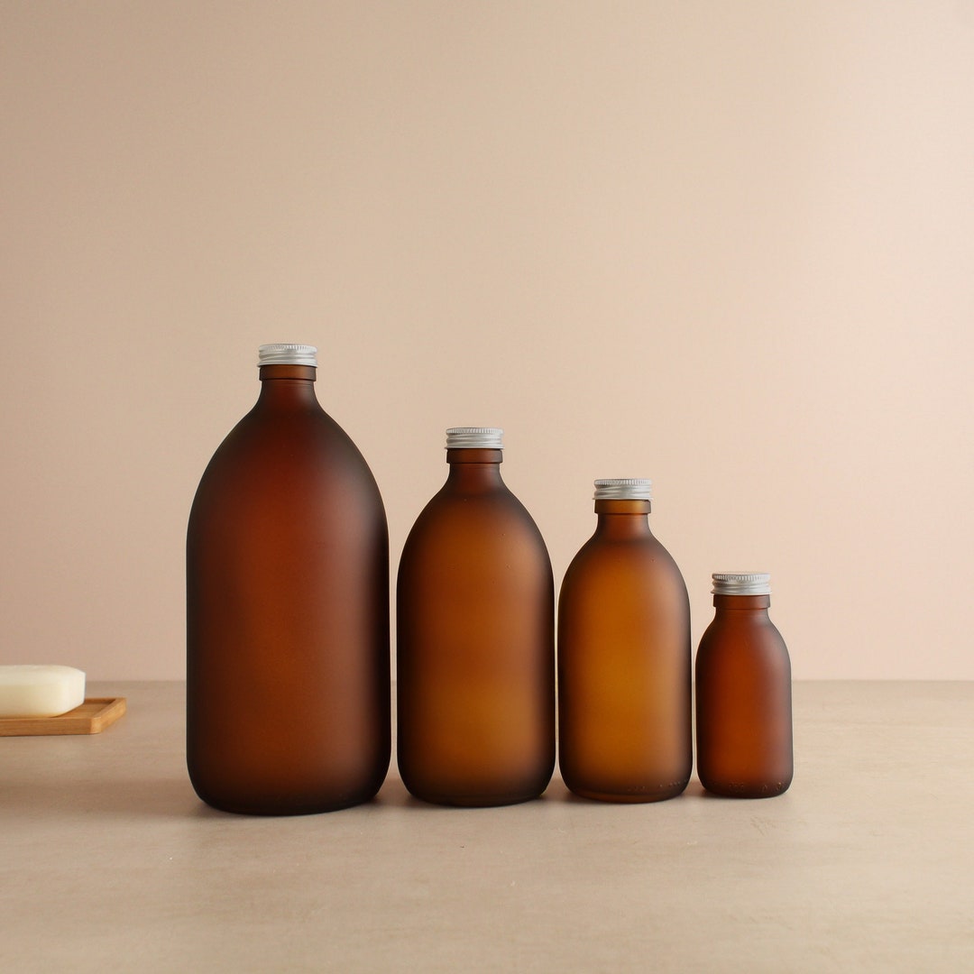 Frosted Amber Glass Bottle - Refillable Coloured Soap Bottle With ...