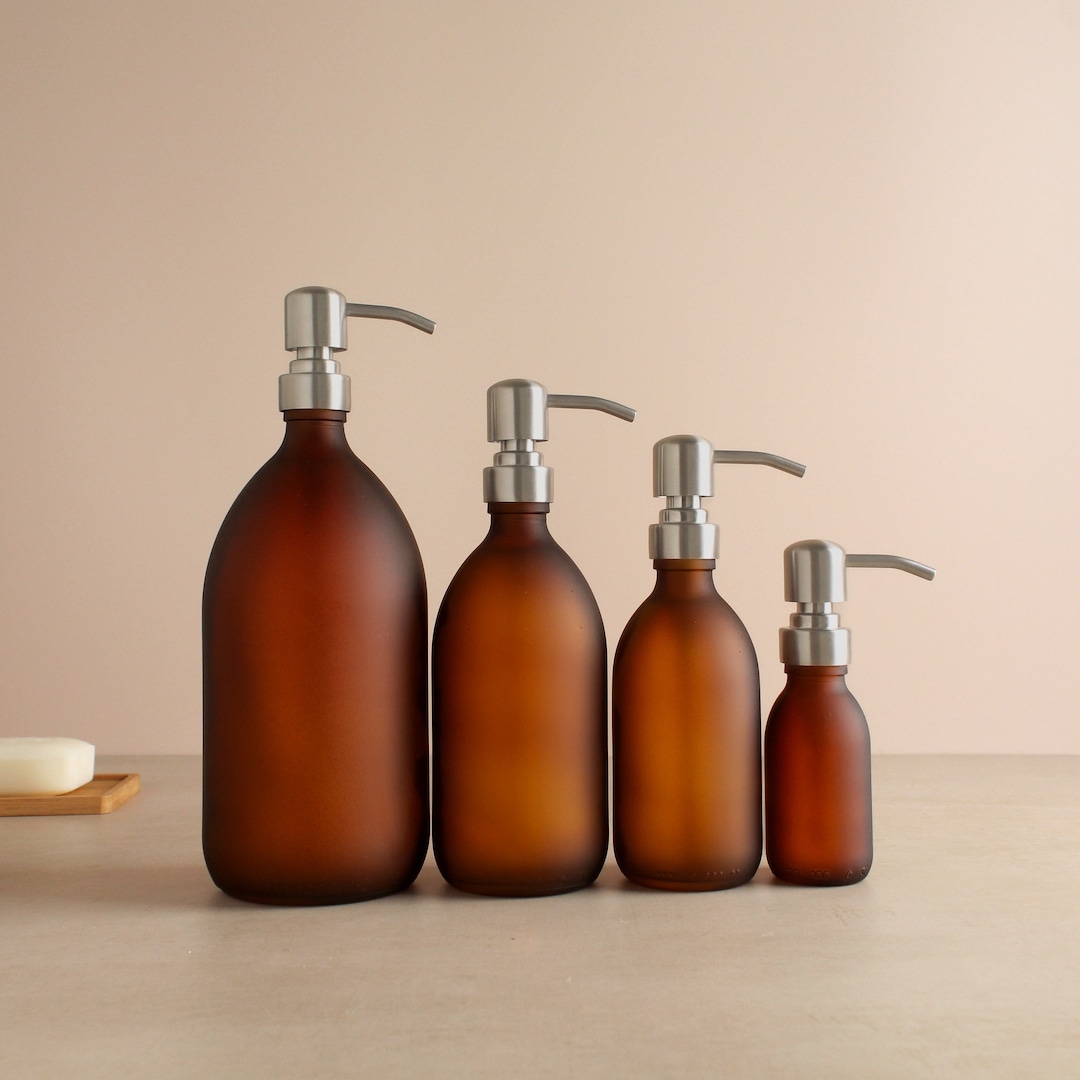 Frosted Amber Glass Bottle - Refillable Coloured Soap Dispenser With ...