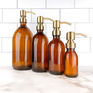 Amber Glass Bottle Refillable Bottle With Gold Brass Pump - Etsy