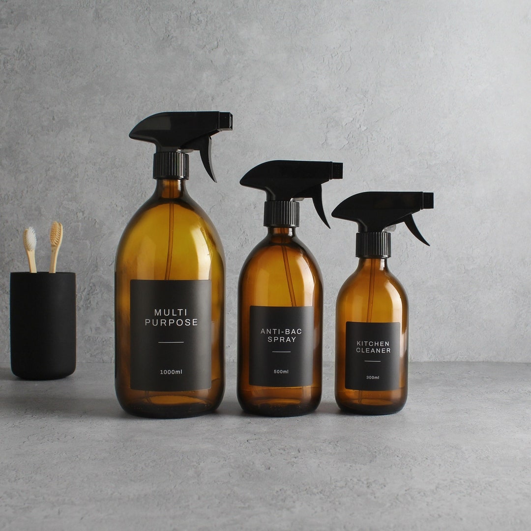 Amber Glass Spray Bottle | Refillable Labelled Bottle With Trigger ...