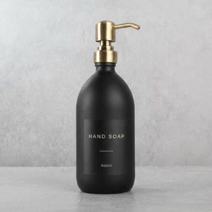 Matte Black Glass Soap Dispenser - Refillable Coloured Bottle With ...