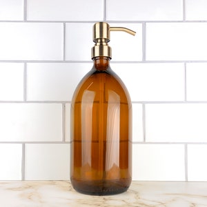 Amber Glass Bottle Refillable Bottle With Gold Brass Pump - Etsy