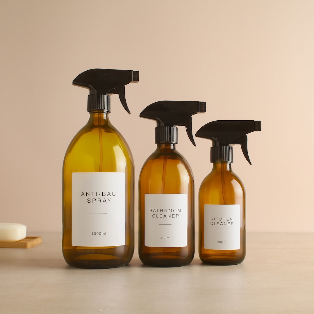 Amber Glass Spray Bottle | Refillable Labelled Bottle With Trigger ...