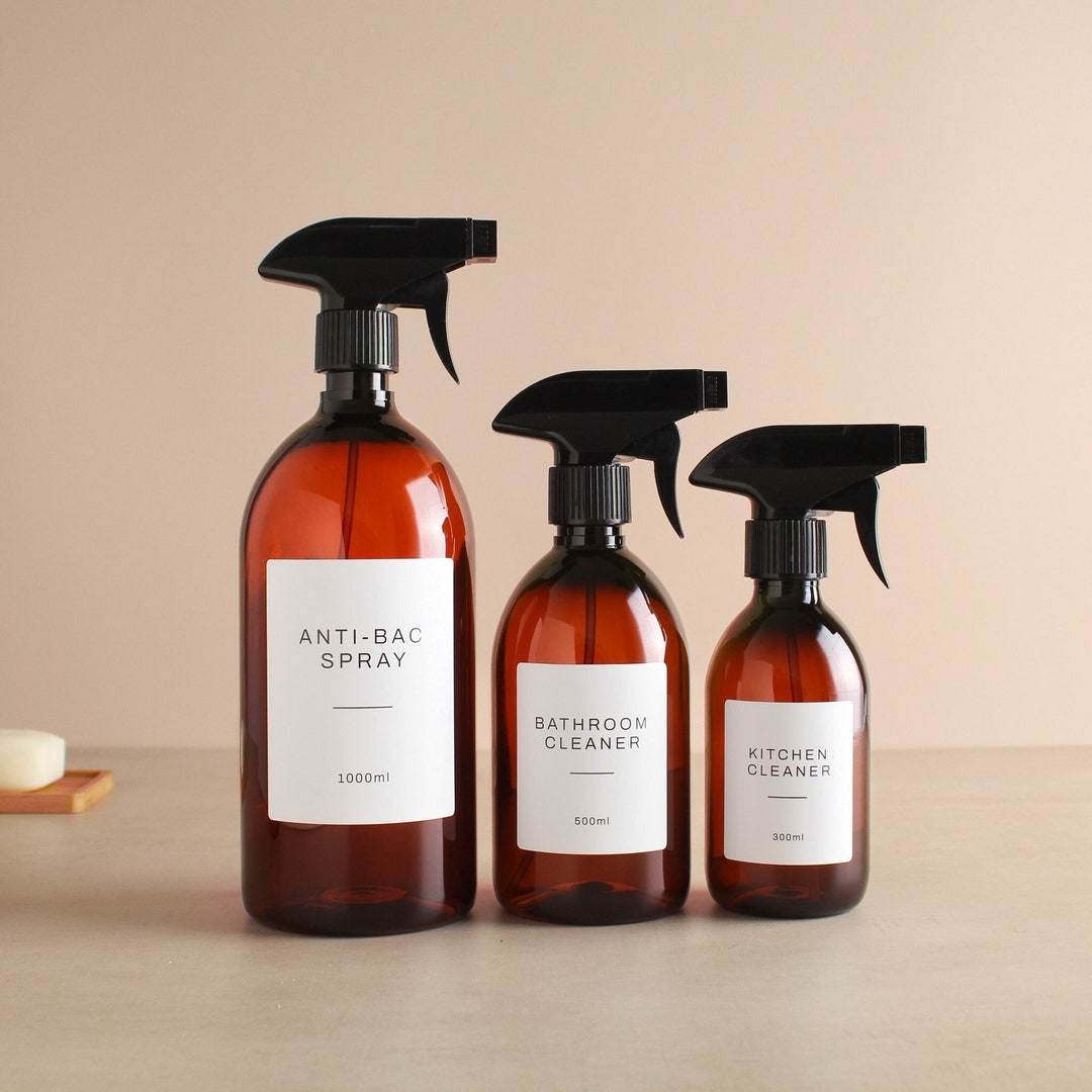 Amber Plastic Spray Bottle | Refillable Labelled Bottle With Trigger ...