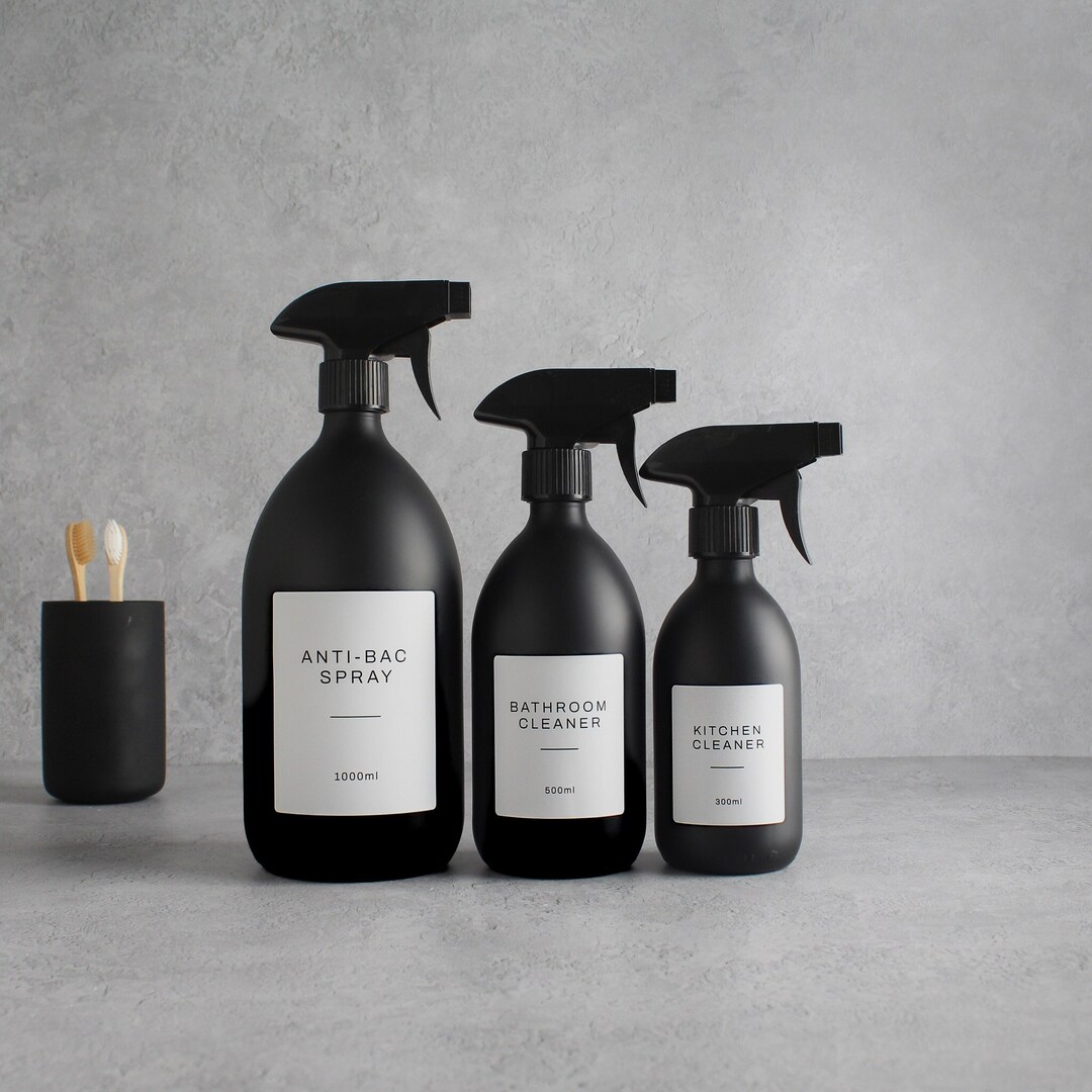 Matte Black Glass Spray Bottle - Refillable Coloured Trigger Spray ...