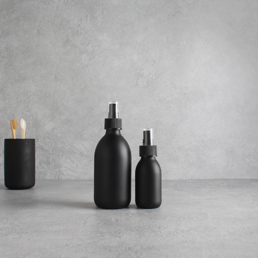 Matte Black Mist Spray Bottle - Refillable Coloured Glass Mister With ...