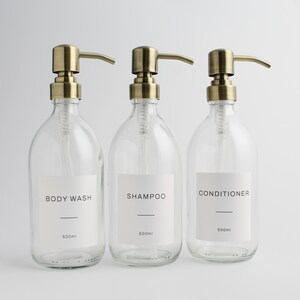 Body Wash Shampoo Conditioner Clear Glass Bottle Set of Three ...