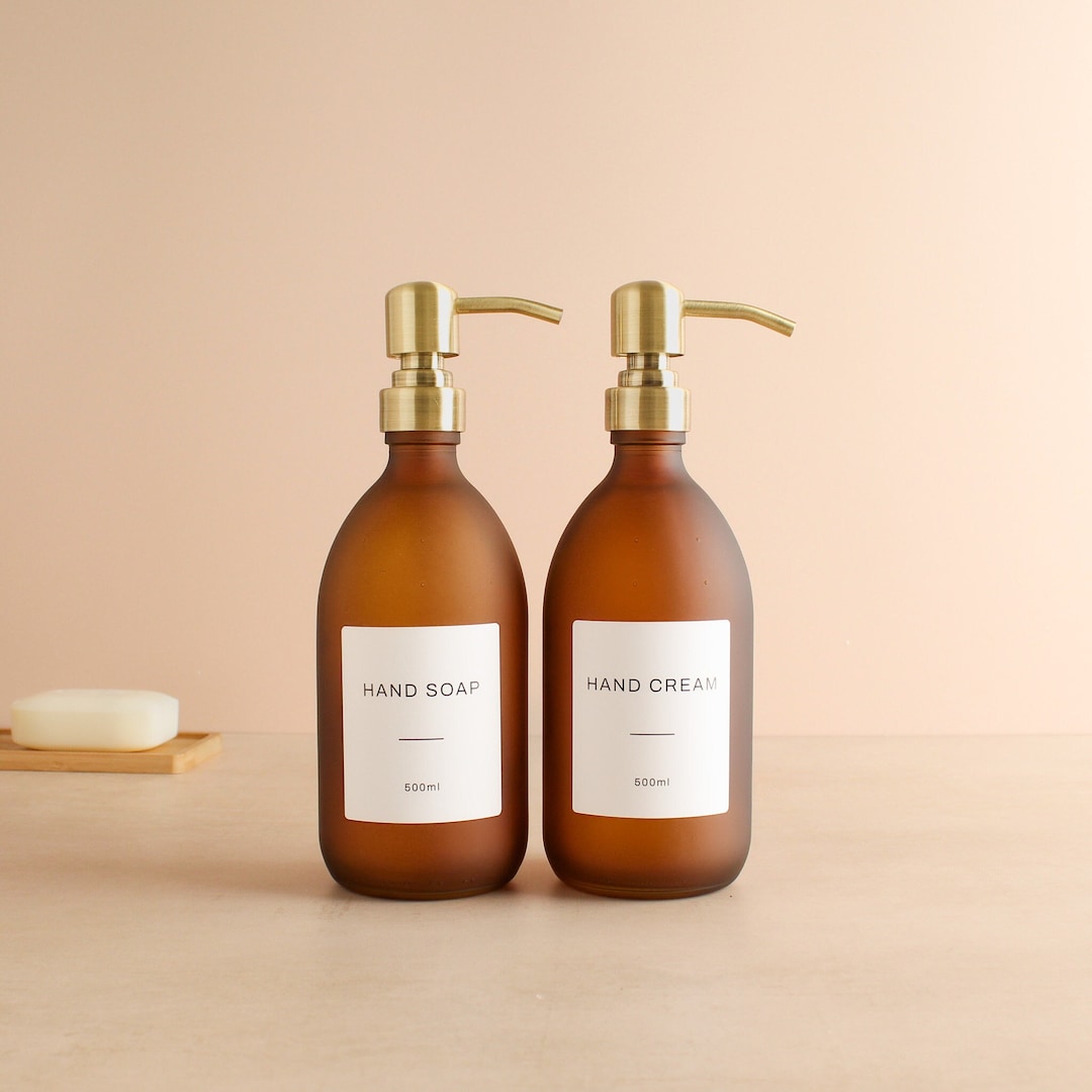 Hand Soap & Hand Cream Frosted Amber Glass Bottle Set of Two ...