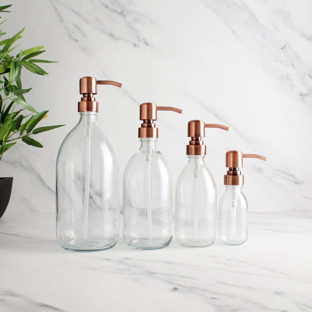 Clear Glass Bottle - Refillable Bottle With Rose Gold Pump Dispenser ...