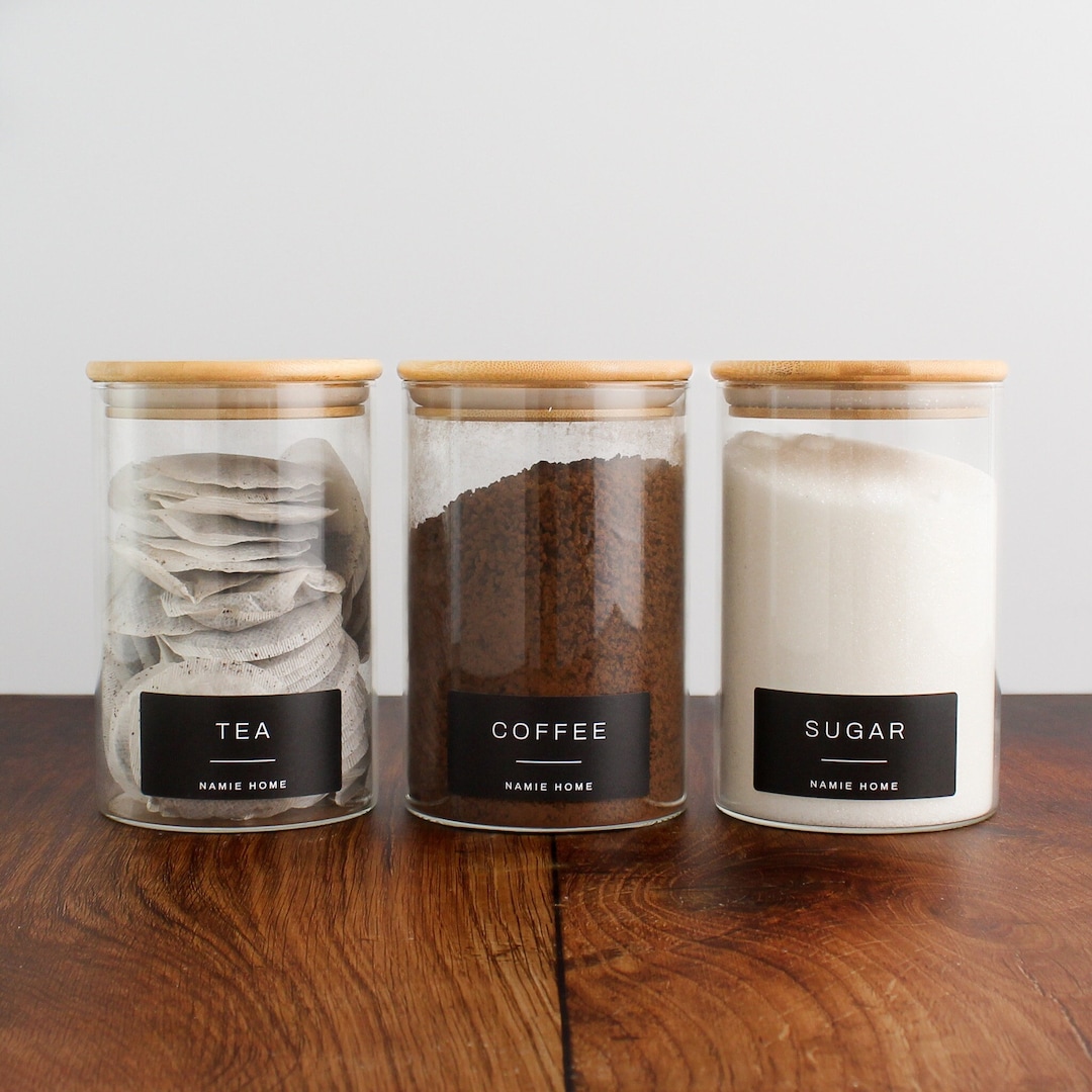 Tea Coffee Sugar Set of 3 Glass Jars - 950ml Storage Canisters With ...