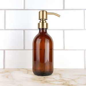 Amber Glass Bottle Refillable Bottle With Gold Brass Pump - Etsy