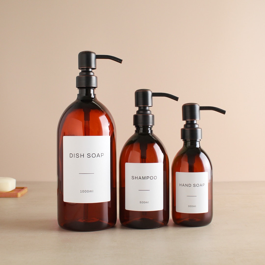 Amber Plastic Bottle - Labelled Refillable Bottle With Metal Black and ...