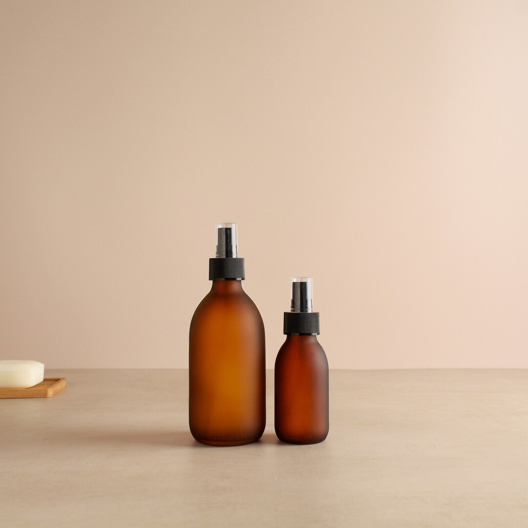 Frosted Amber Mist Spray Bottle - Refillable Coloured Glass Mister With ...
