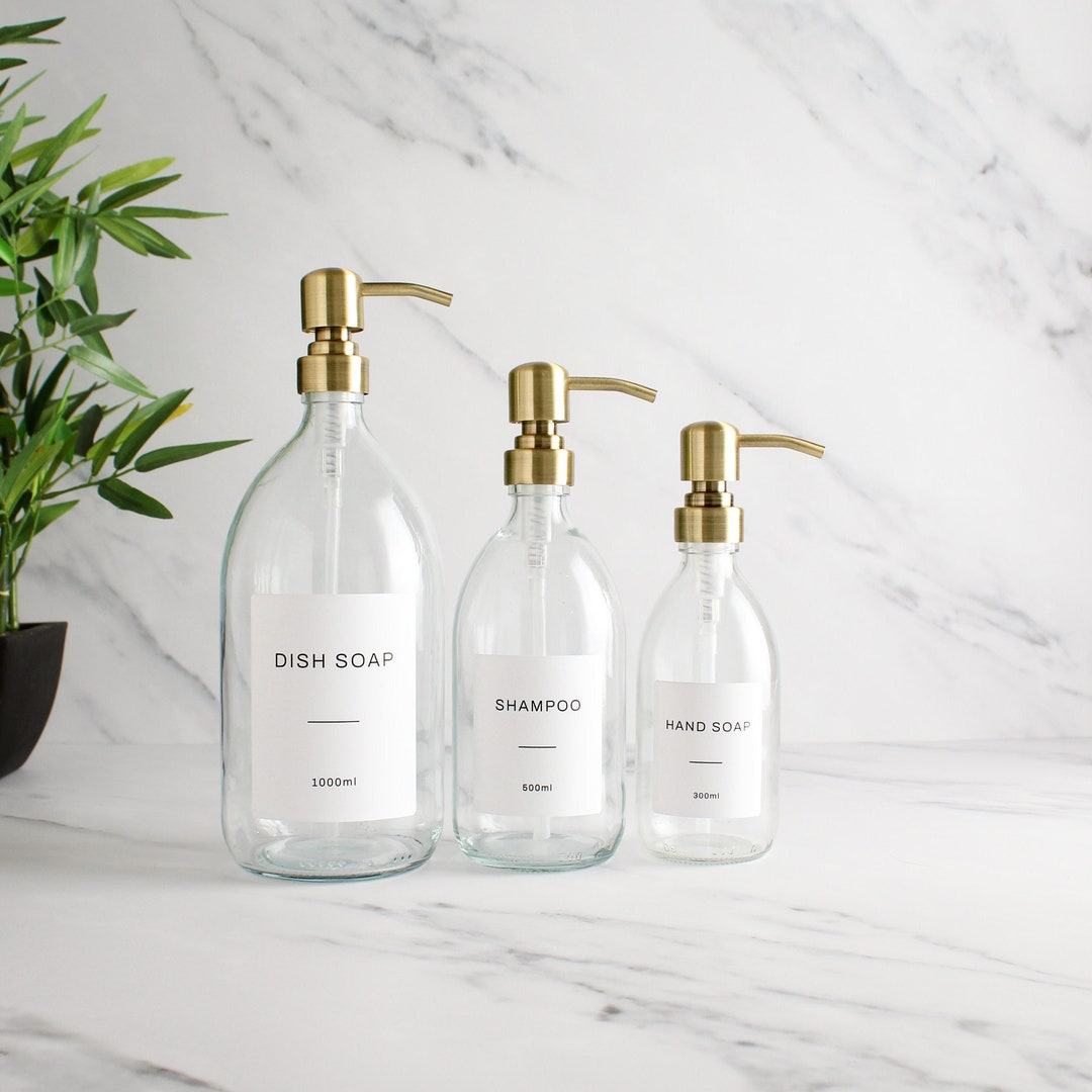 Clear Glass Bottle - Refillable Bottle With Gold Brass Pump Dispenser ...