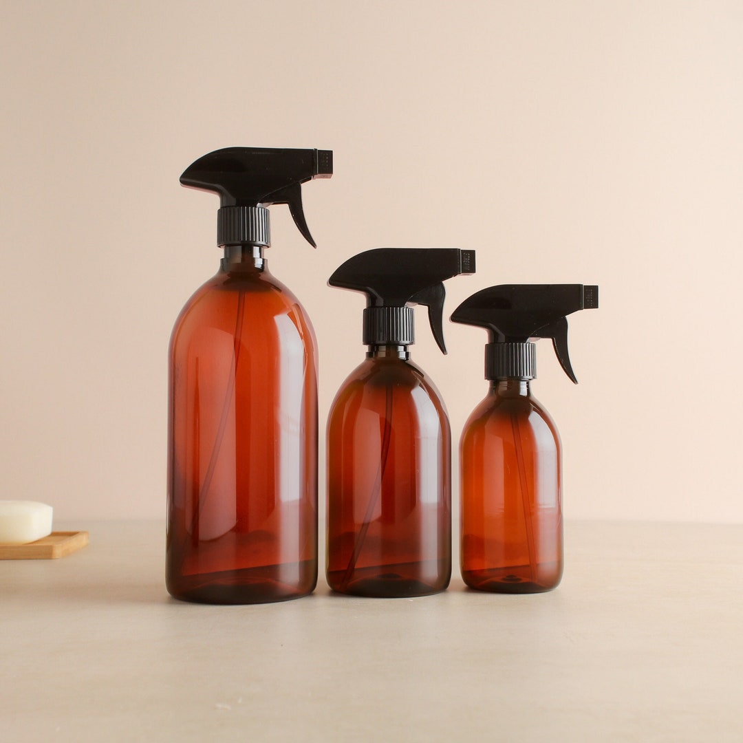 Amber Plastic Spray Bottle - Refillable Bottle With Trigger Spray Lid ...