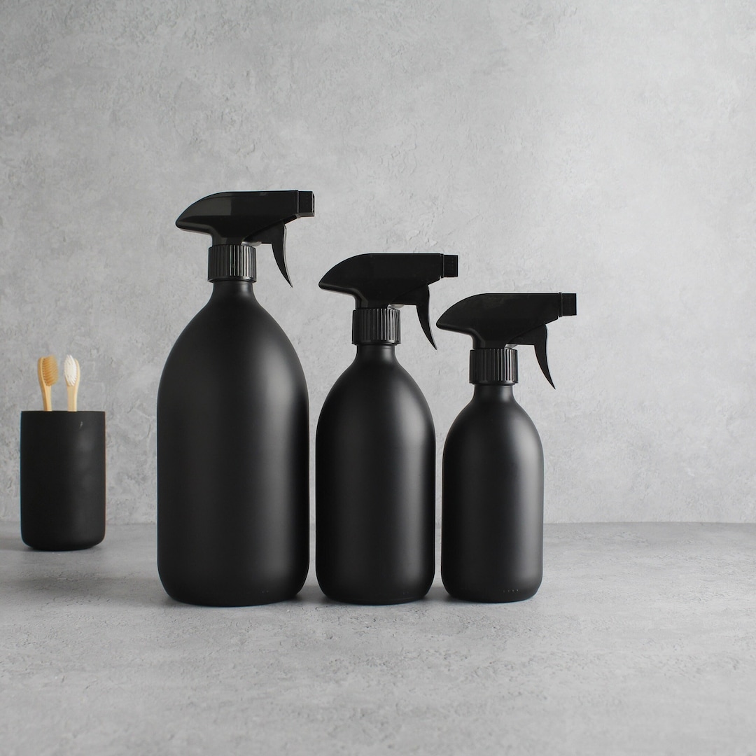 Matte Black Glass Spray Bottle - Refillable Coloured Trigger Spray ...