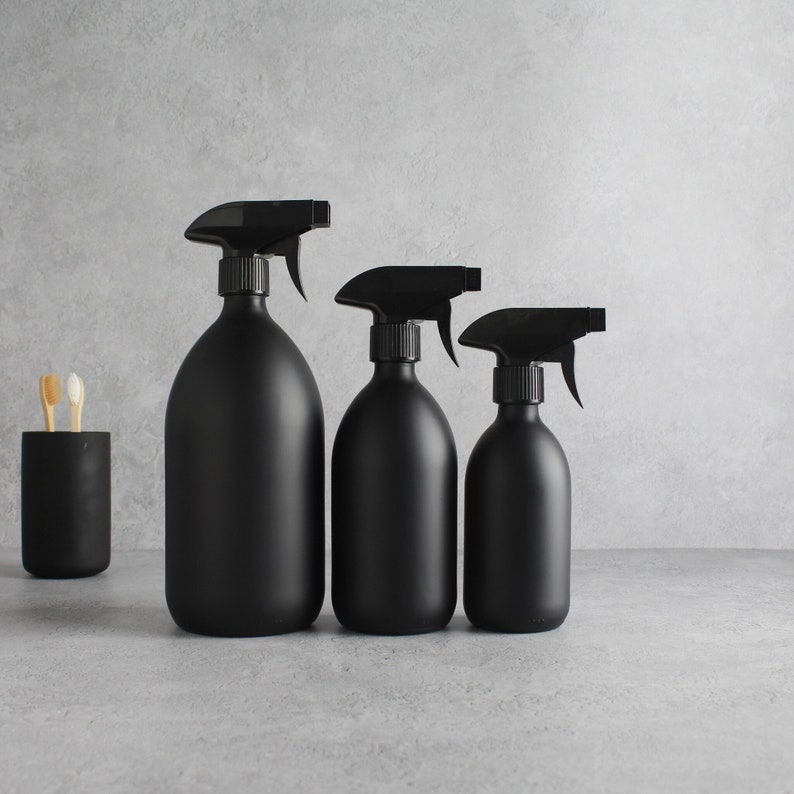 Matte Black Glass Spray Bottle - Refillable Coloured Trigger Spray ...