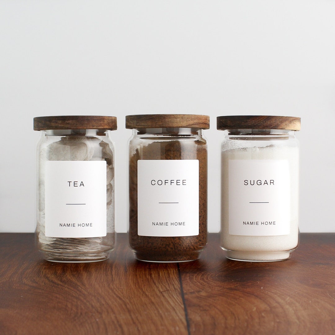 Tea Coffee Sugar Set of 3 Glass Jars - 750ml Storage Canisters With ...