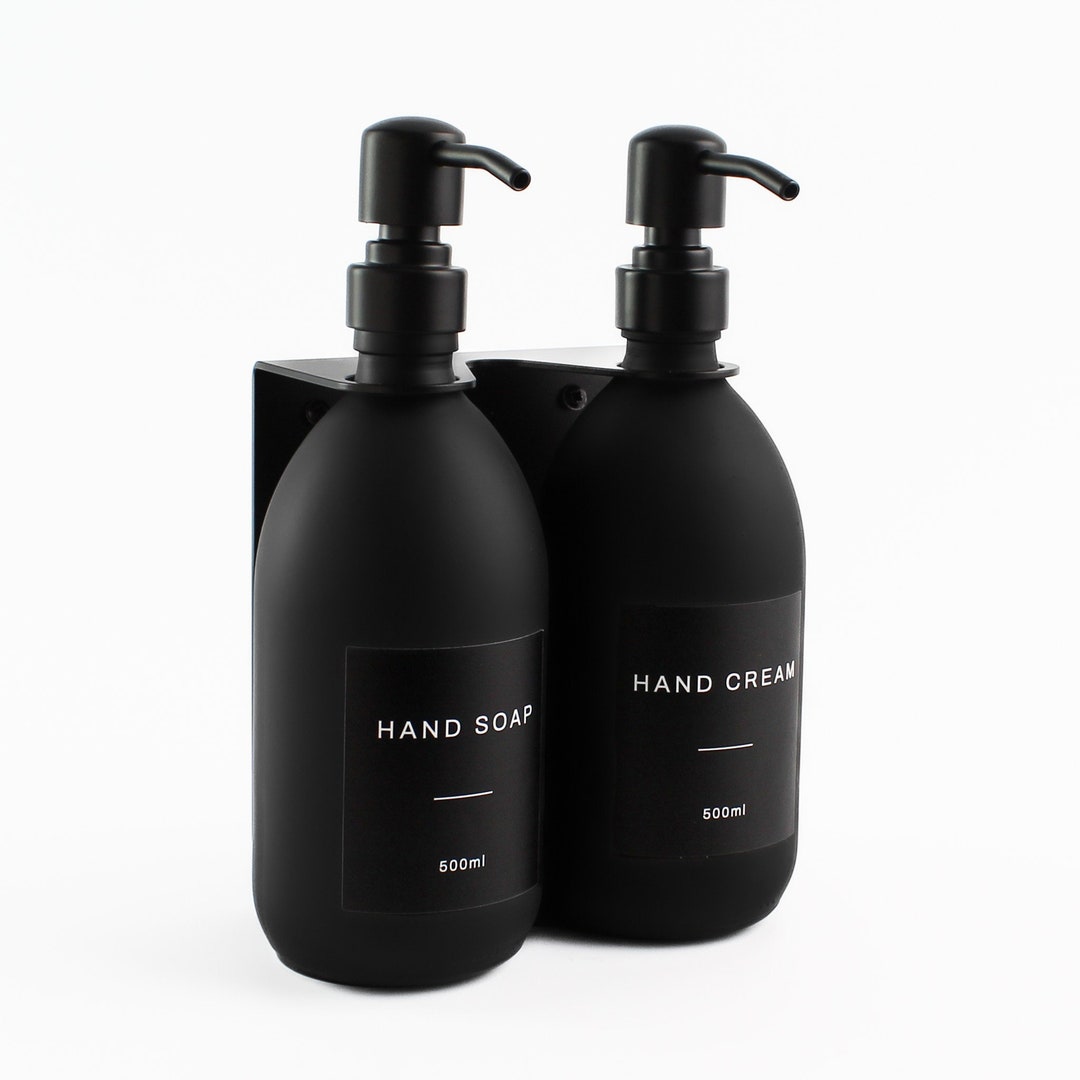 Double Black Wall Bracket and Matte Black Glass Dispensers Set of Two ...