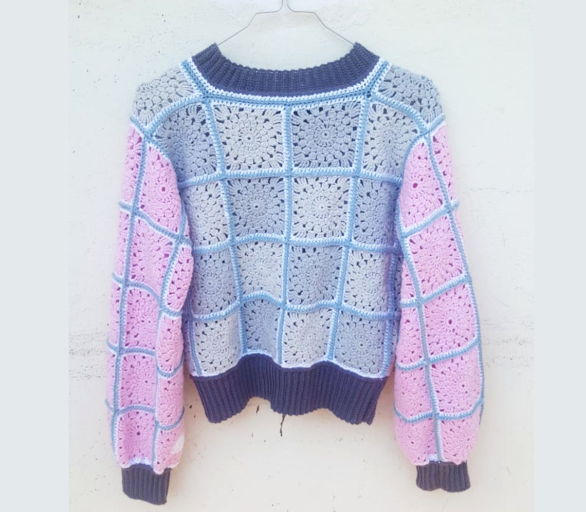 Hand Crochet Pattern Checker Sweater - Etsy