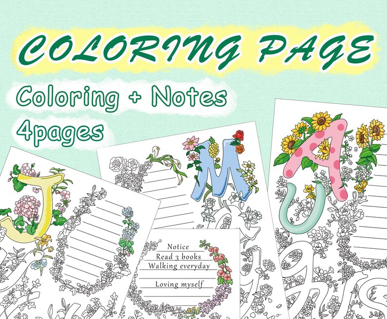 Printable Coloring Page "flower Coloring and Note"/coloring at Home ...