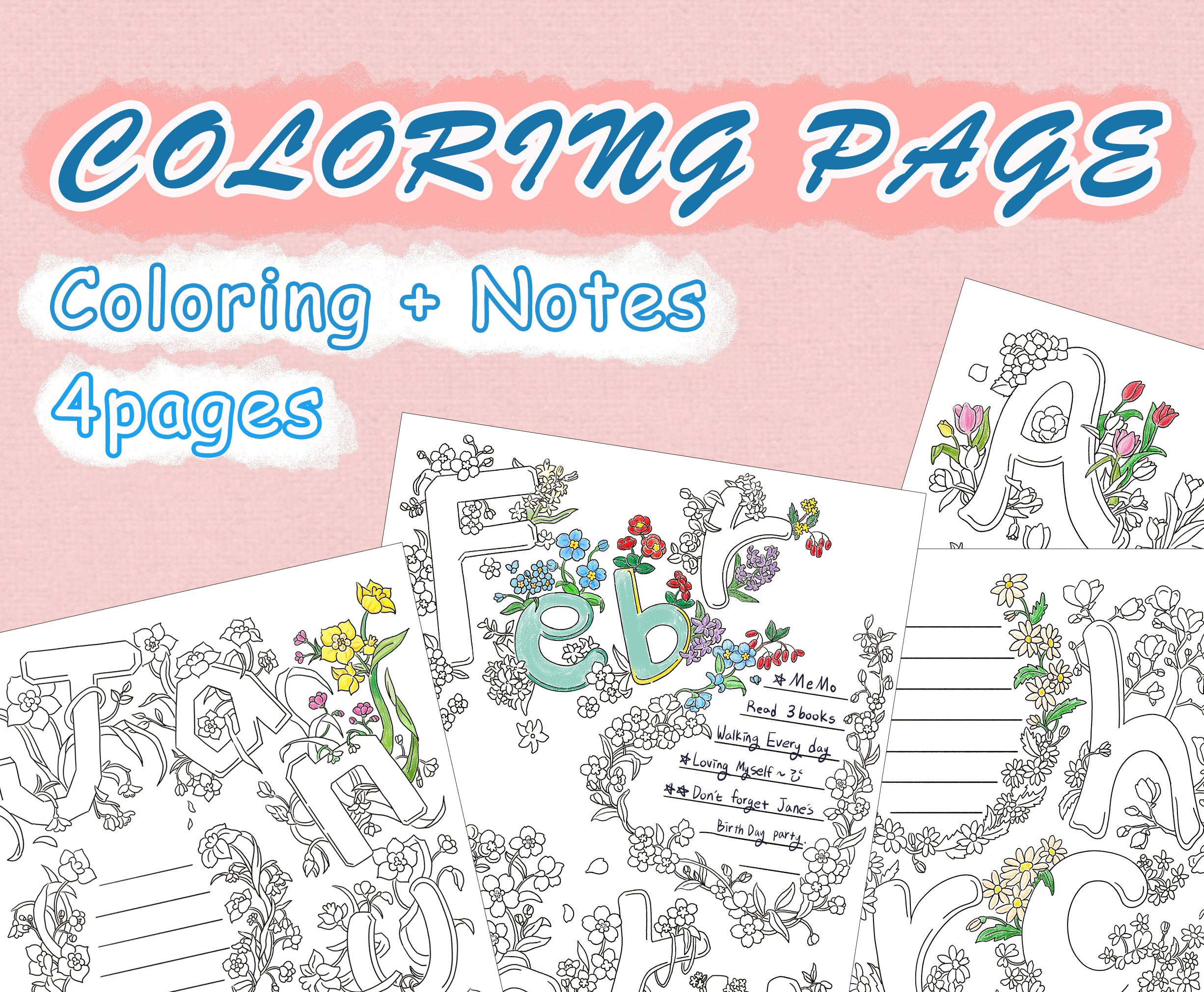Printable Coloring Page "flower Coloring and Note"/coloring at Home ...