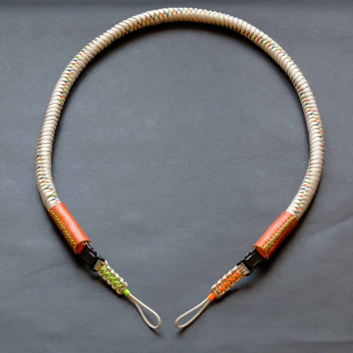 Gray Paracord Camera Strap: Snake Knot, Leather Detail, Quick Release ...
