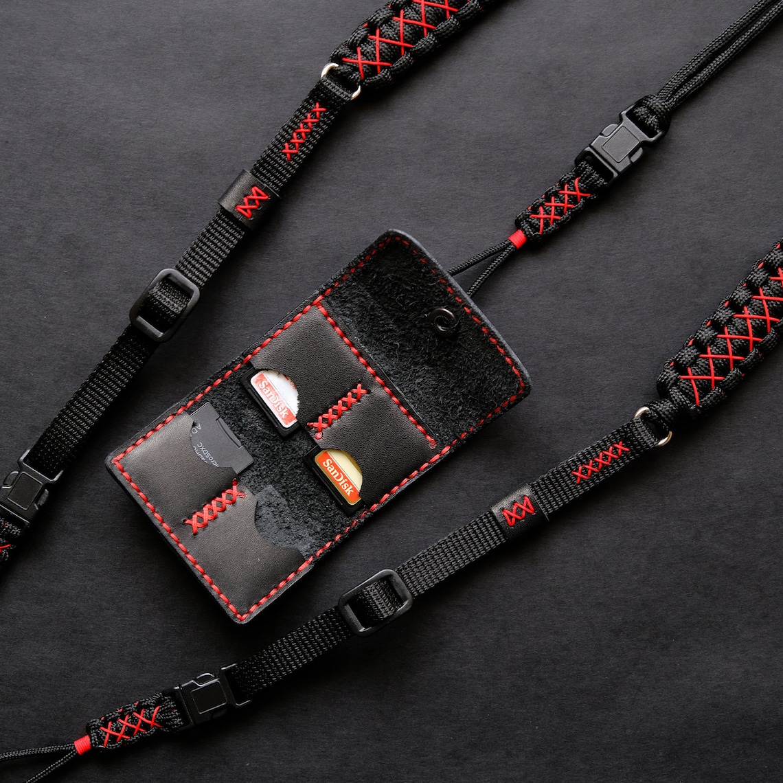 Paracord Camera Strap / Leather SD Card Wallet Case Camera | Etsy
