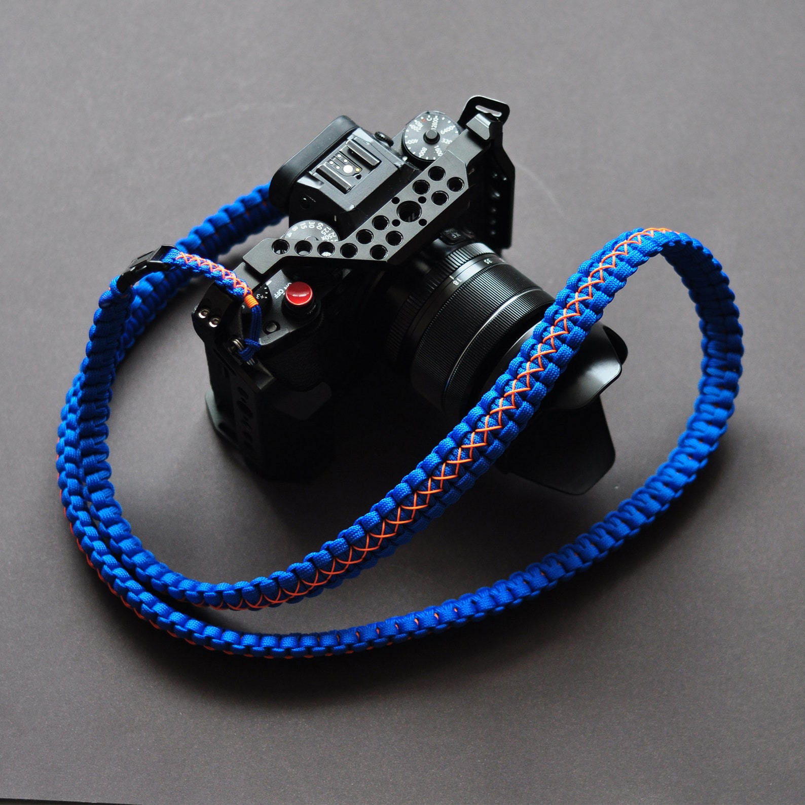 Blue Paracord Camera Strap, Orange Pattern, Quick Relaese, Mirrorless ...