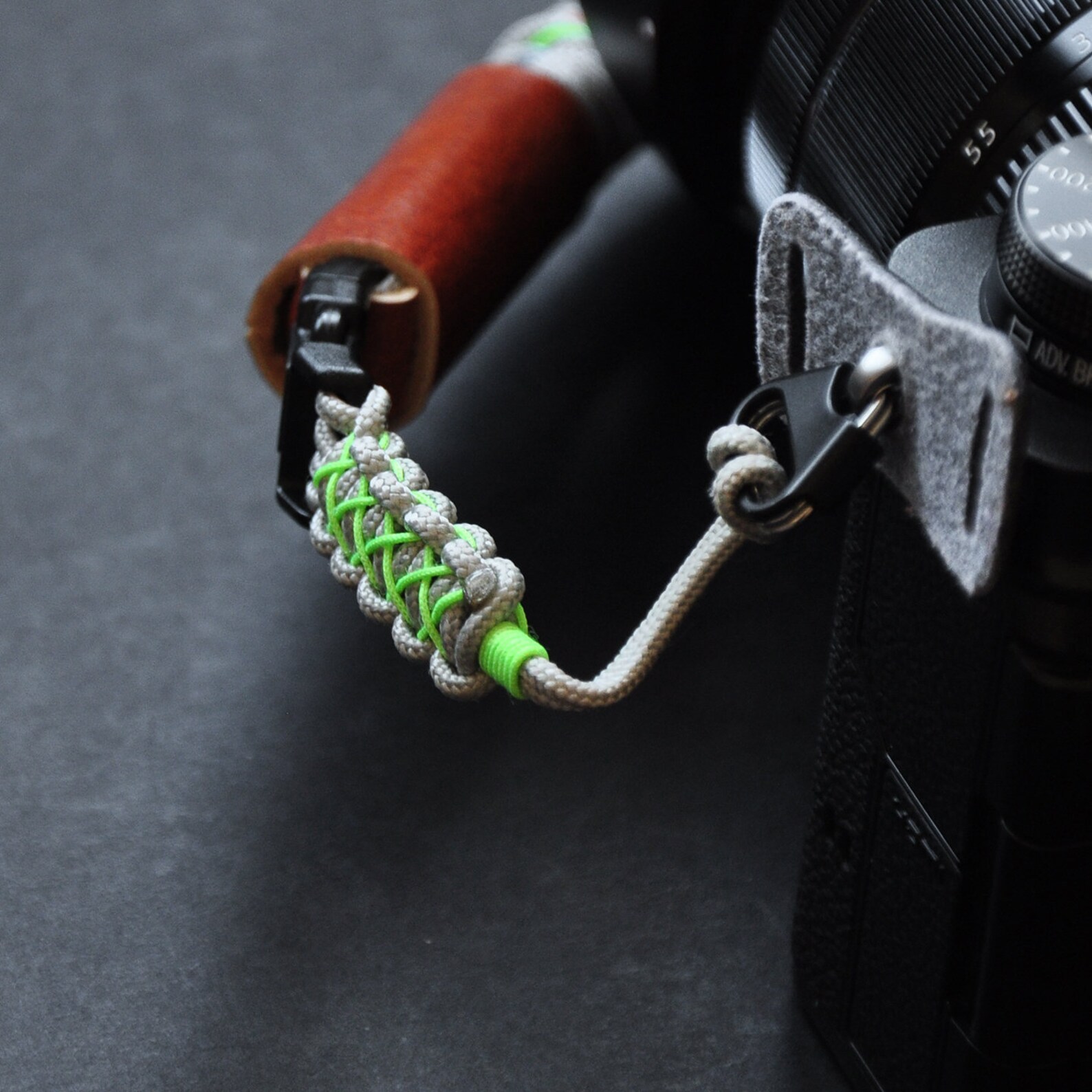 Gray Paracord Camera Strap: Snake Knot, Leather Detail, Quick Release ...