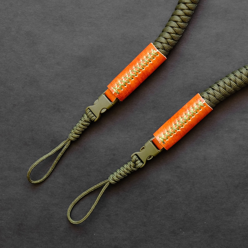 Khaki Paracord Camera Strap Snake Knot Leather detail Quick | Etsy