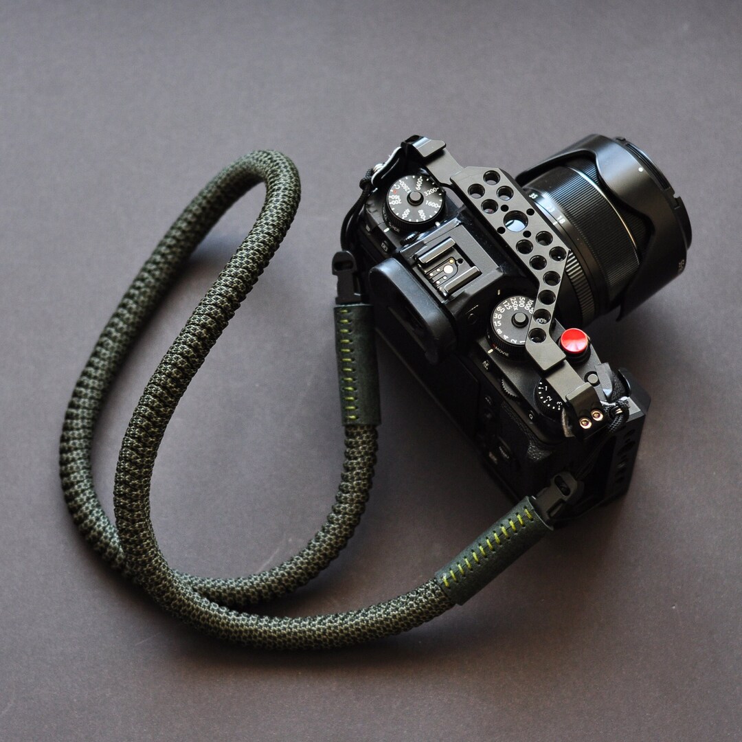 Paracord Camera Strap, Khaki / Black, Leather Detail, Mirrorless Camera ...