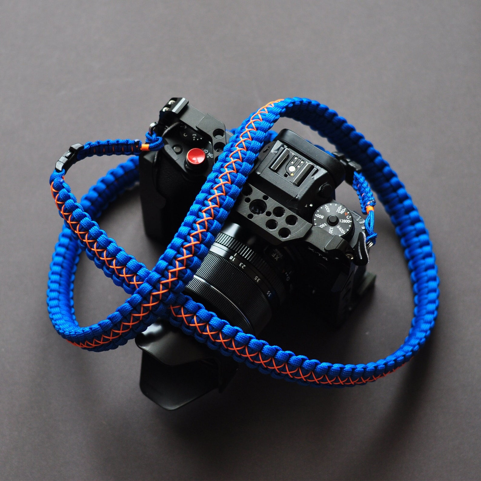 Blue Paracord Camera Strap, Orange Pattern, Quick Relaese, Mirrorless ...