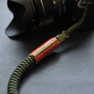Khaki Paracord Camera Strap, Snake Knot, Leather Detail, Quick Relaese ...