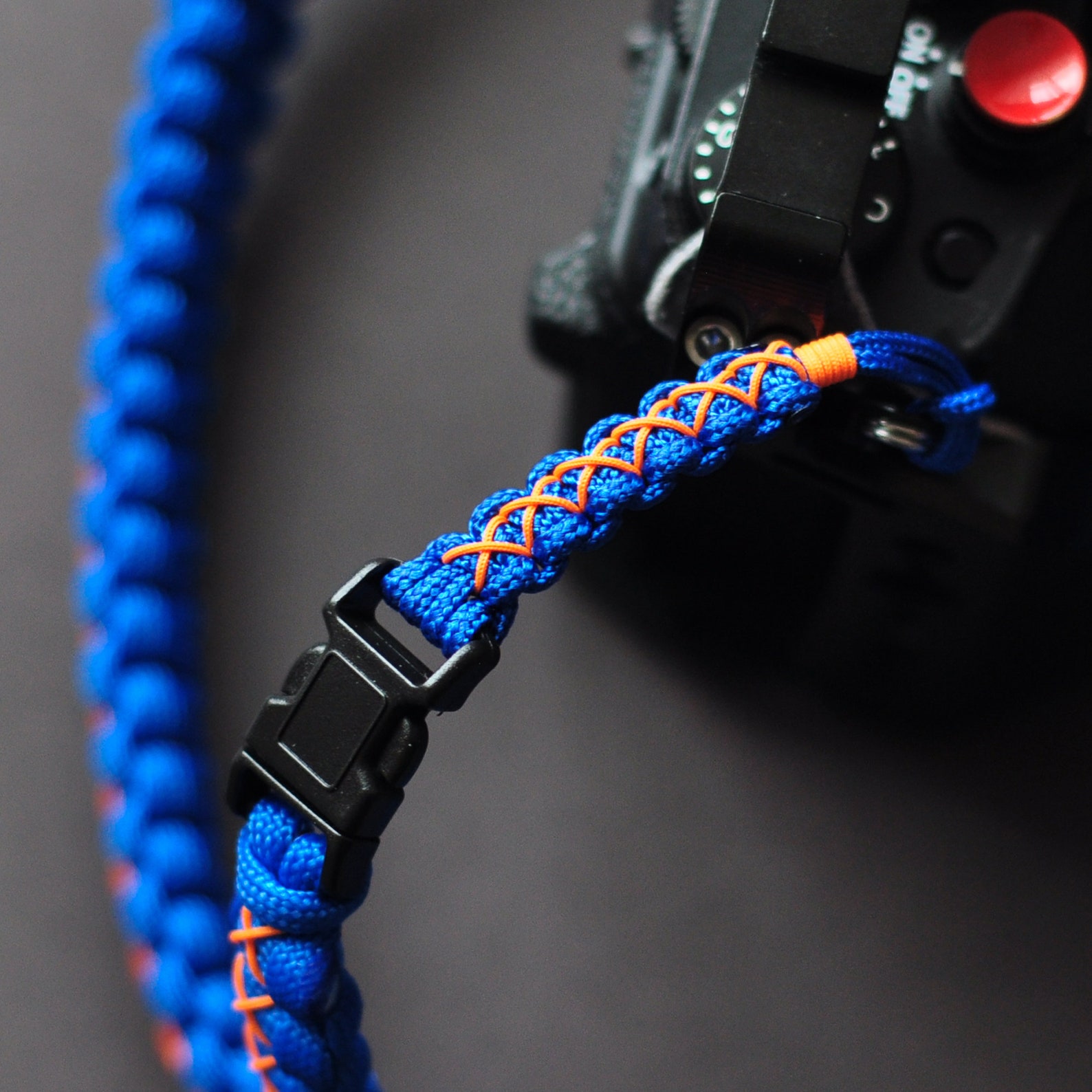 Blue Paracord Camera Strap, Orange Pattern, Quick Relaese, Mirrorless ...
