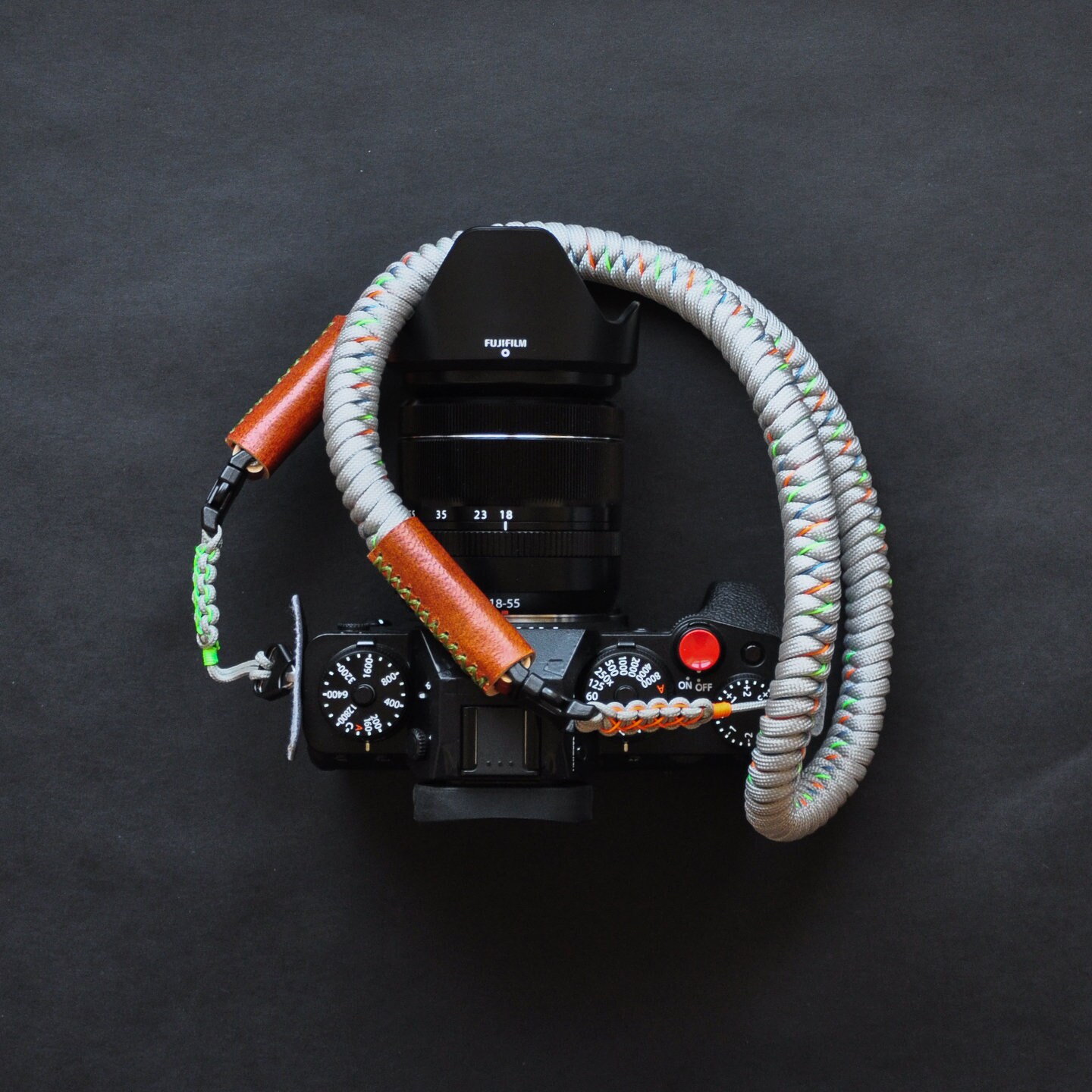 Gray Paracord Camera Strap: Snake Knot, Leather Detail, Quick Release ...
