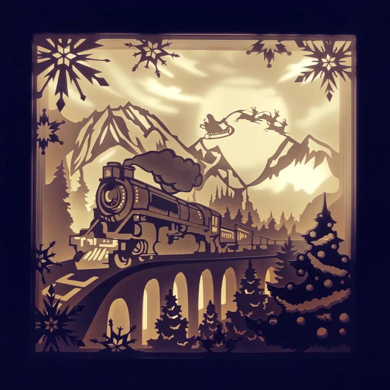 MOUNTAIN RAILWAYS Light Box, Vintage Train Svg Shadow Box, 3D Train Svg ...