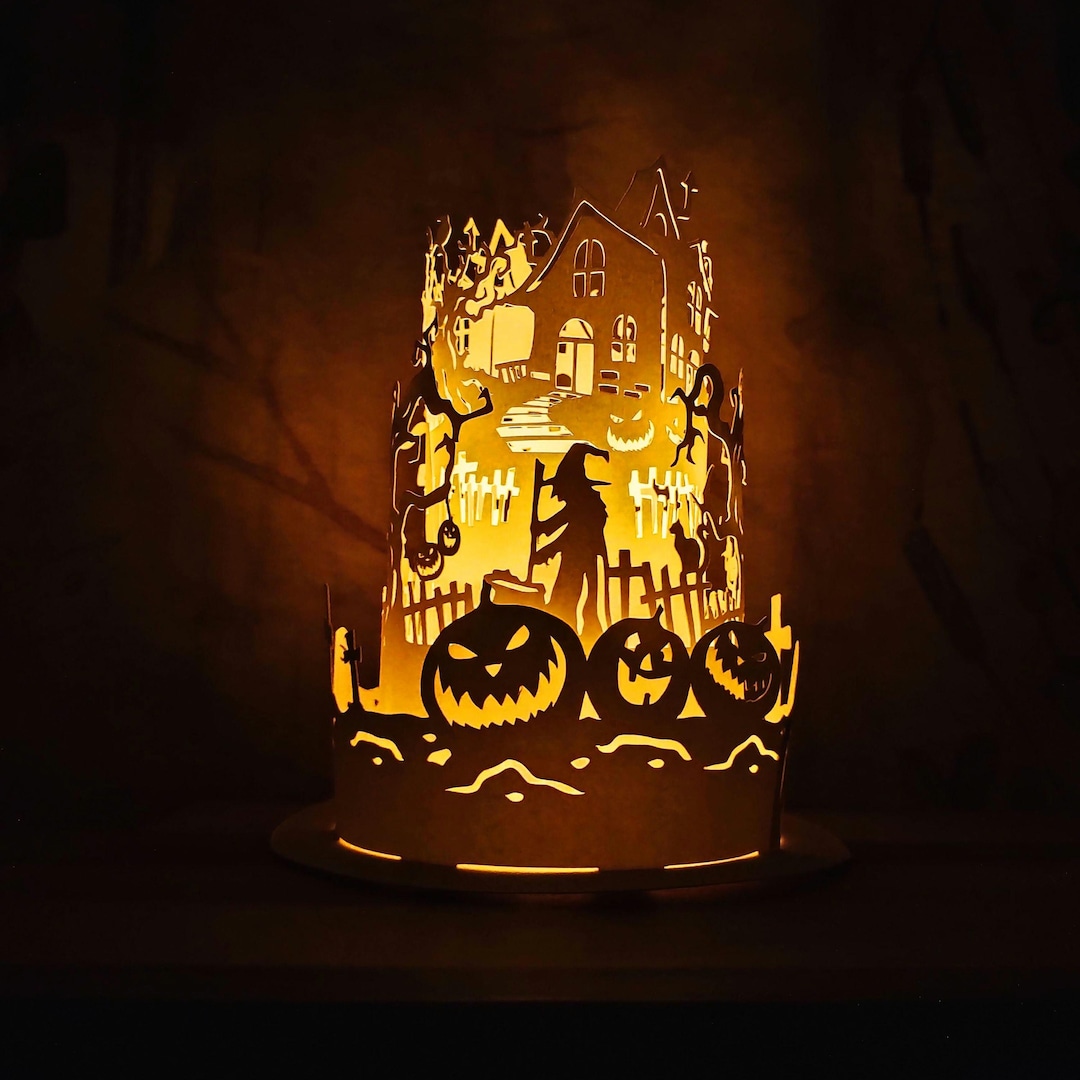Witch Paper Cut Lamp SVG File- Halloween Paper Lanterns- Paper Cutting ...