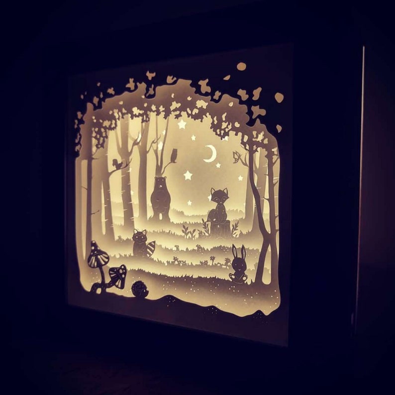 Forest Animals Lightbox SVG, Paper Cut Template Ai, Dinos Baby Shadow ...